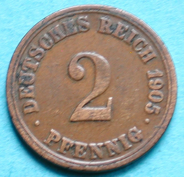 MÜNZE COIN GERMANIA German Empire Zwei 2 Pfennig 1905 A Deutsches Reich ...
