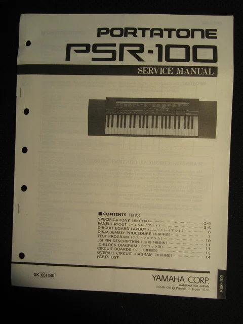 YAMAHA PORTATONE TASTATUR PSR-100 Servicehandbuch Schaltplan Teileliste ...