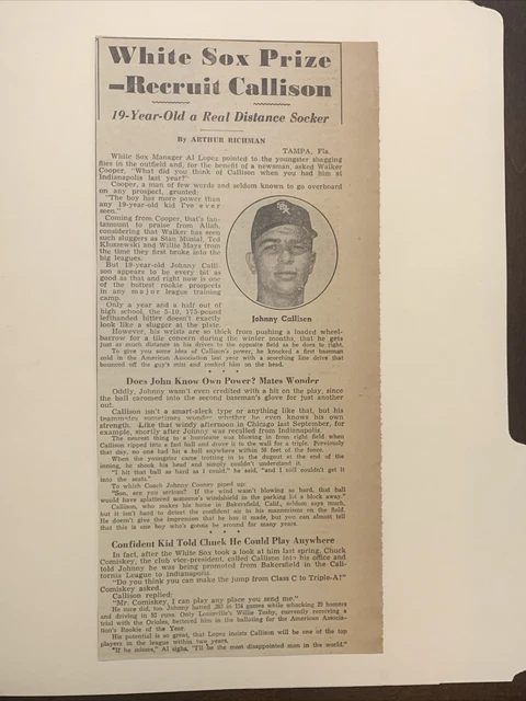 PANNEAU DE BASEBALL 5X11 Johnny Callison Chicago White Sox 1959 ...