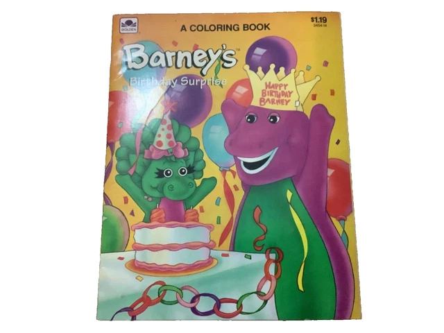 VINTAGE BARNEY THE Purple Dinosaur Birthday Surprise Coloring Book with ...