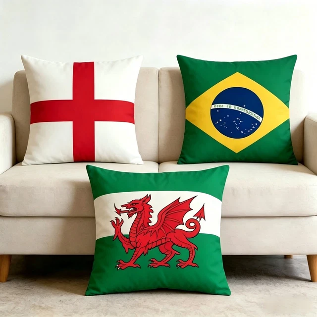 2026 SCOTLAND, BRAZIL, Wales World Cup Flag Team Emblem Pillow Cover ...
