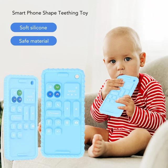 (BLUE)PHONE SHAPE TEETHING Toy Bright Color Sensory Development Multi ...