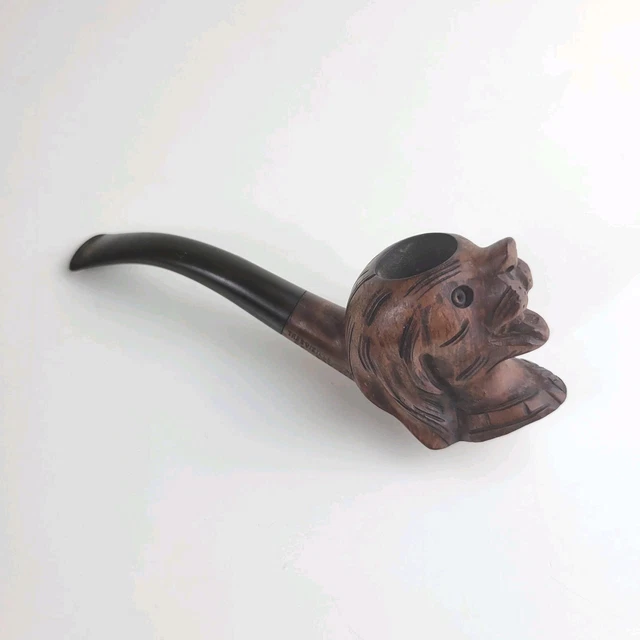 PIPE HOUKA FOURREAU Sculpté Tête Chien Très Vieille Racine Bruyère ...