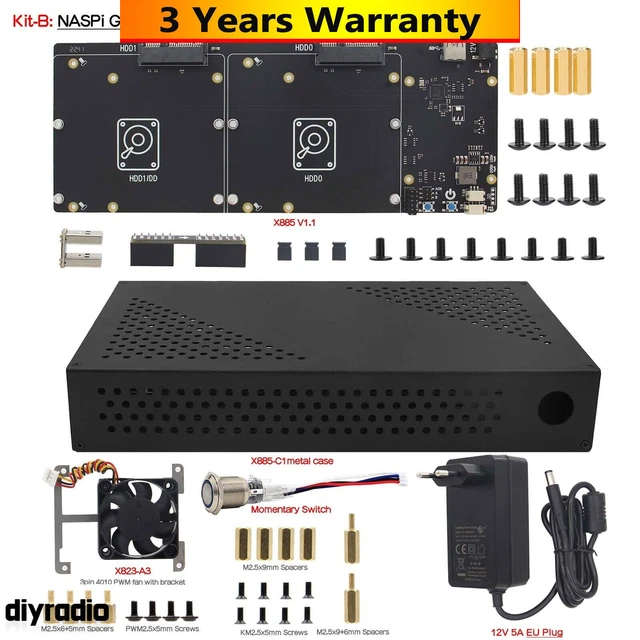 NASPI-GEMINI 3.5 NAS Storage w/ 3.5" SATA HDD Shield 12V for Raspberry ...