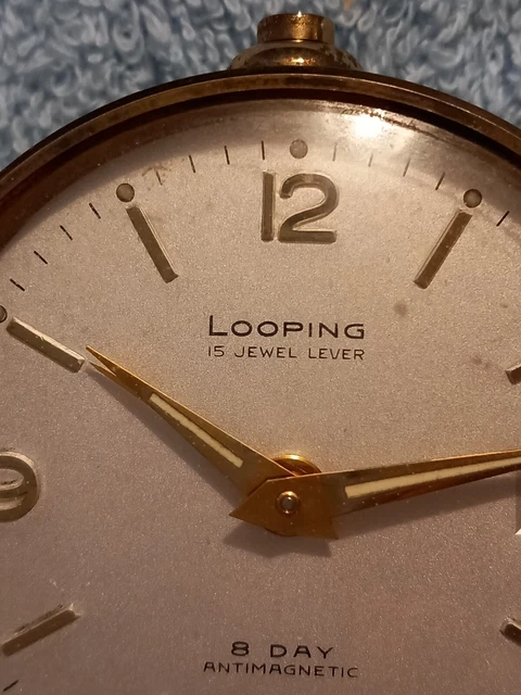 VINTAGE LOOPING MID Century Mini Brass 8 Day Swiss 'Time & Date' Alarm ...