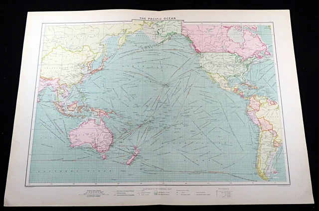 PACIFIC OCEAN LINER Steamship Route Map Lines Large Antique Map 1905 ...