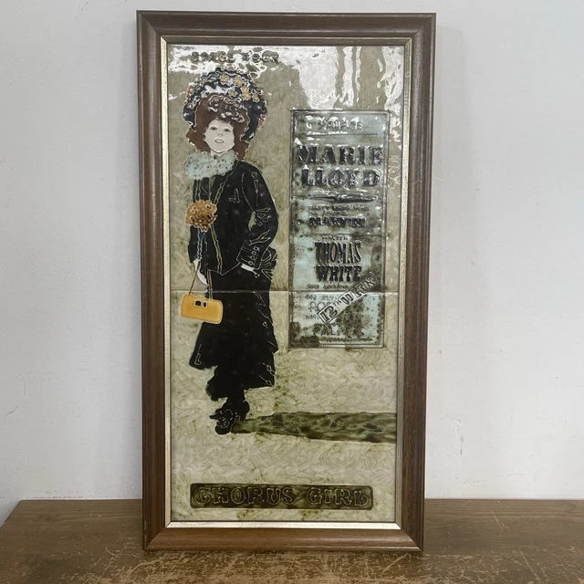 MAJOLICA TILE ART Vintage Framed Maw & Co Hand Painted Chorus Girl ...