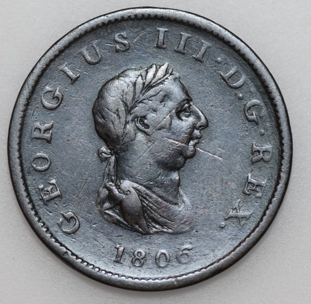 1806 GEORGE III HALFPENNY, BRITISH COPPER COIN, SOHO MINT, aVF £4.00 ...