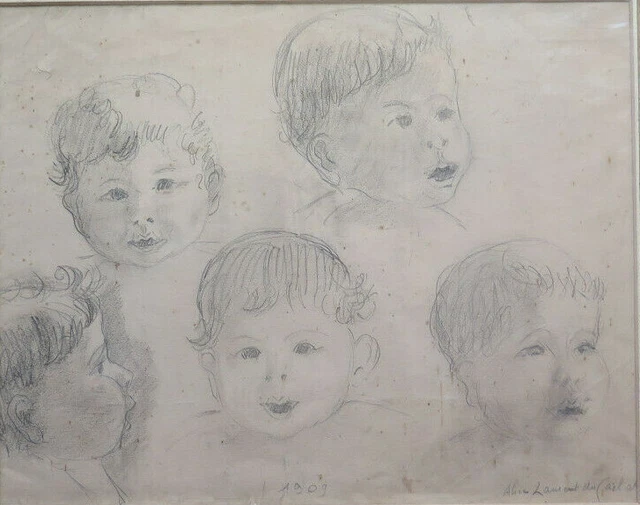 TABLEAU ANCIENNE PORTRAITS De Enfants Signé France Début Siècle Dessin ...