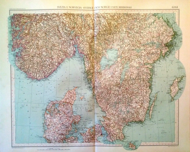ANTIQUE MAP SWEDEN SOUTH NORWAY BETWEEN 1E2 WAR MON. 1929 Antique Map £ ...
