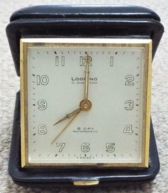 LOOPING SWISS MADE Vintage Travel Alarm Clock 8 Days 15 Jewels ...