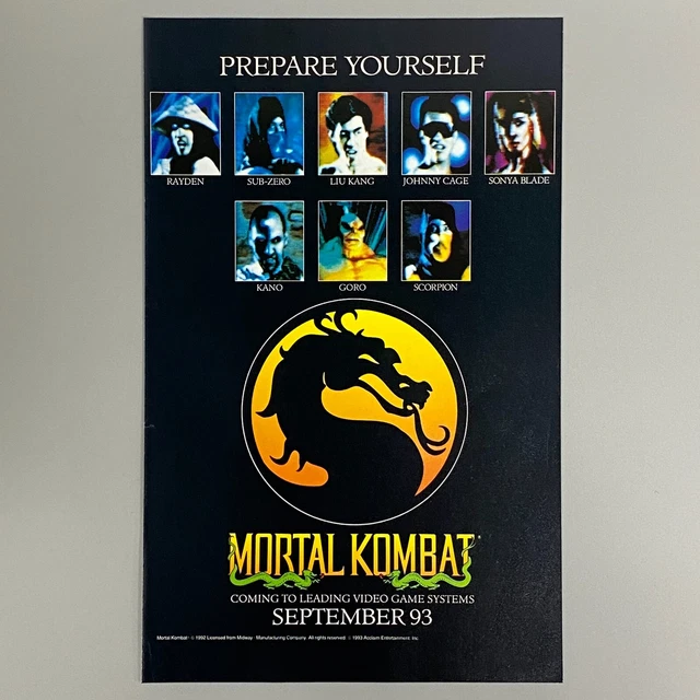 MORTAL COMBAT JEU Vidéo Liu Kang Kano Goro Catherine 1993 Vintage Rétro ...