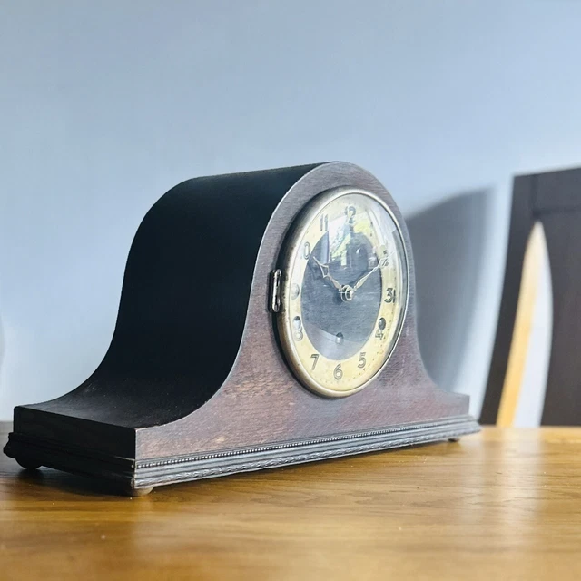 VINTAGE / ANTIQUE German? Wooden Oak Cased Napoleon Hat Striking Mantle ...