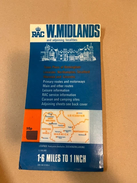 RETRO 1970S RAC Map West Midlands Birmingham Leicester Northampton ...