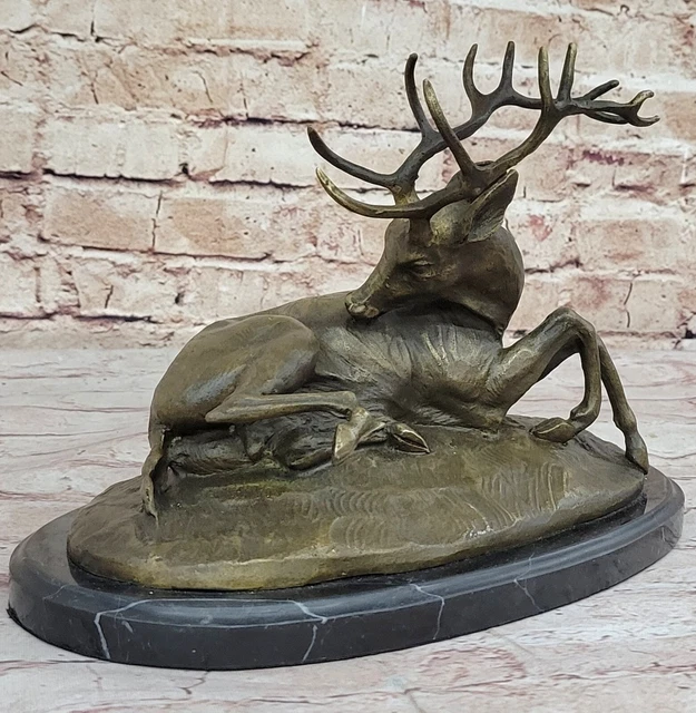 BRONZO SCULTURA DEER Cerbiatta Cervo Buck Famiglia Arredo Casa Marmo ...
