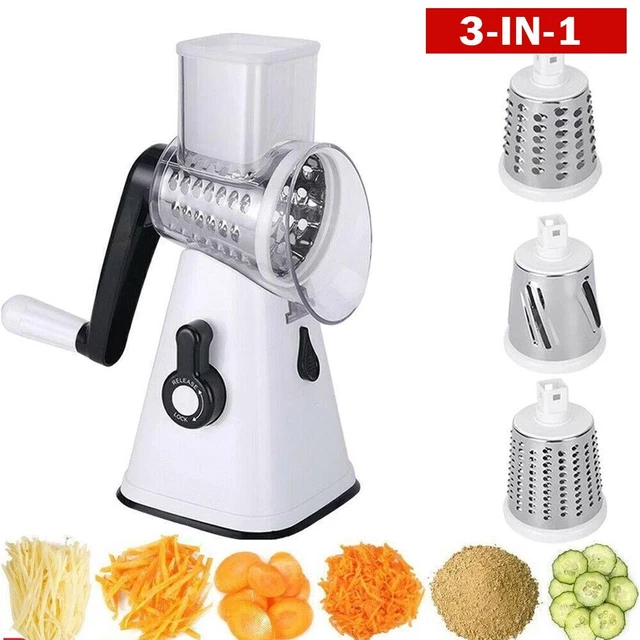 3-IN-1 ROTARY FOOD Slicer Chopper Cheese Grater Fruit Vegetable ...