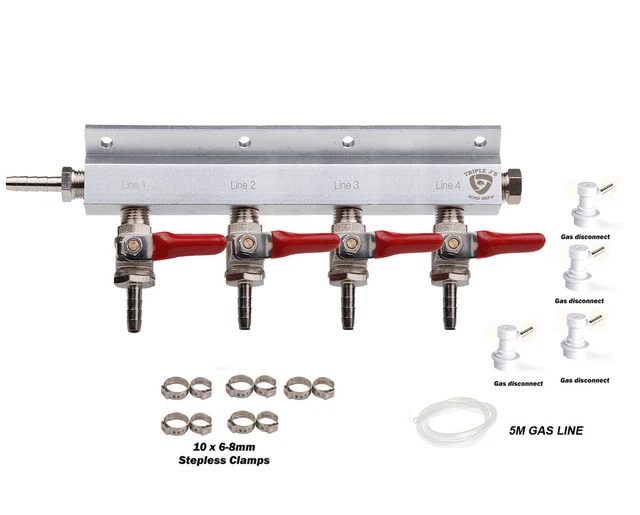 4 WAY GAS Manifold Distribution CO2 Splitter Complete Kit DISCONNECT FP ...