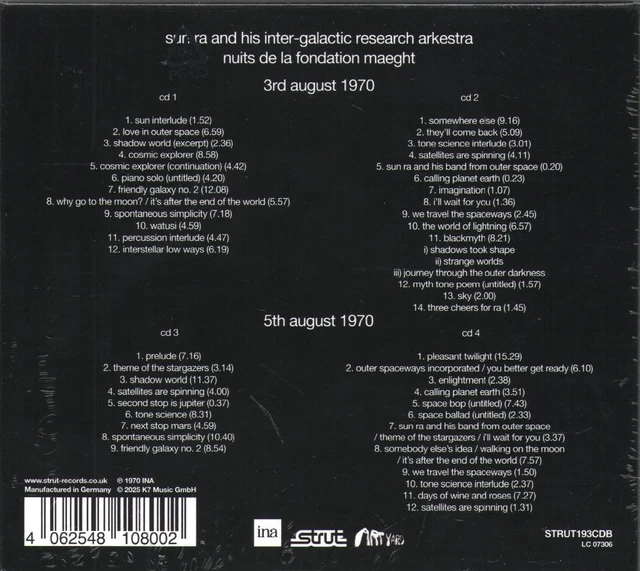 SUN RA NUITS de La Fondation Maeght CD set Europe Strut 2025 4CD set in foldout EUR 54,92 ...