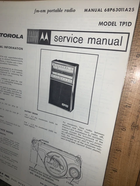MOTOROLA PORTABLE RADIO -Model TP1D- Schematics, Parts List. £10.89 ...