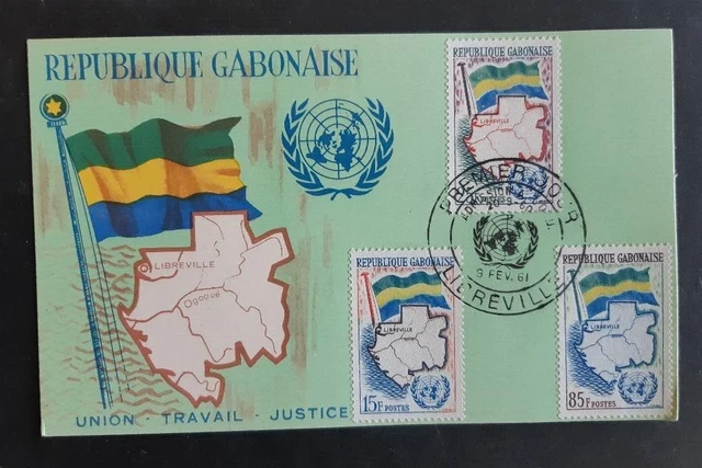 CARTE 1ER JOUR Gabon 1961 Admission aux Nations Unies Postcard Card FDC ...