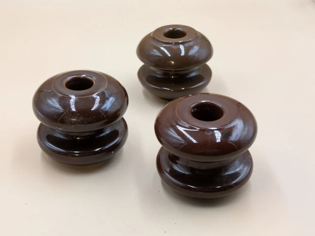 THREE VINTAGE BROWN Ceramic Electrical Insulators Circa 1940's All ...