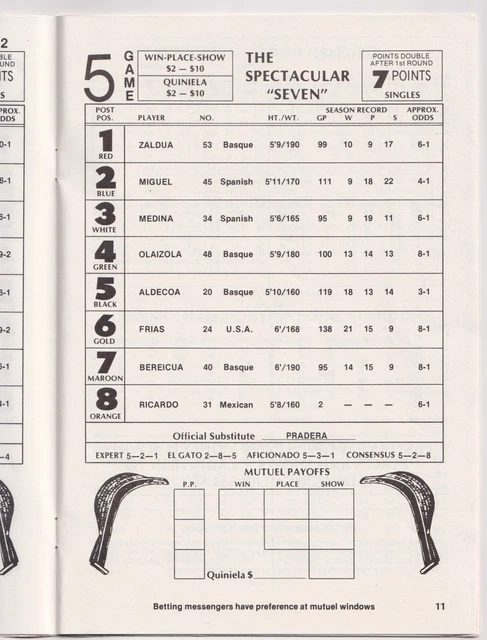 JAI ALAI OFFICIAL Program 1976 Season MGM Grand Hotel Las Vegas £24.99 ...