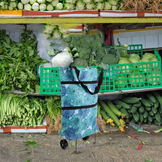 BAG WITH WHEEL Foldable Shopping Cart Wheeled Tote Shopping Trolley ...