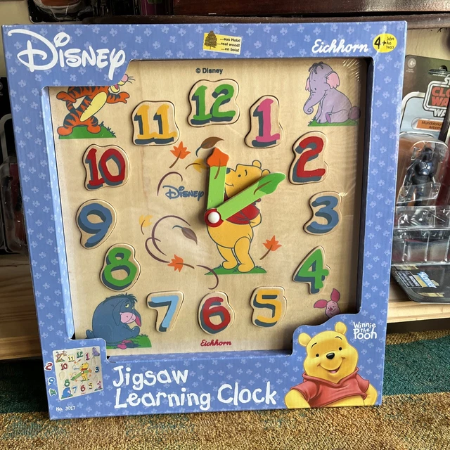 DISNEY WOODEN CLOCK Jigsaw Puzzle Numbers Learning Toy Winnie Pooh ...
