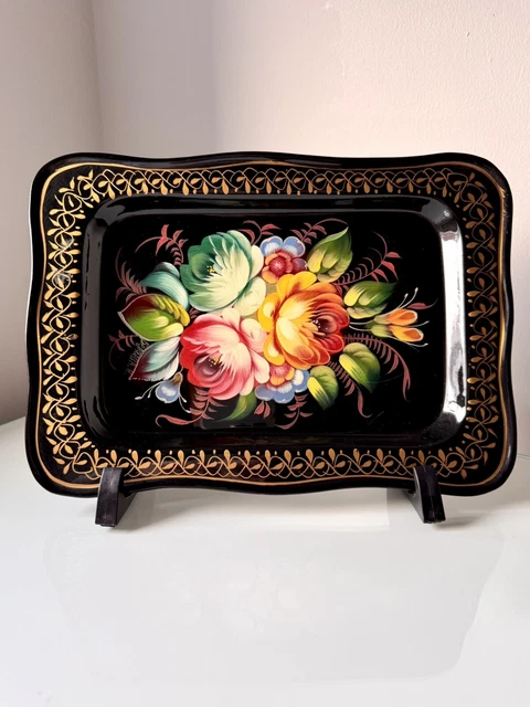 SOVIET VINTAGE ZHOSTOVO Hand Painted 10,5” Metal Tray £37.01 - PicClick UK