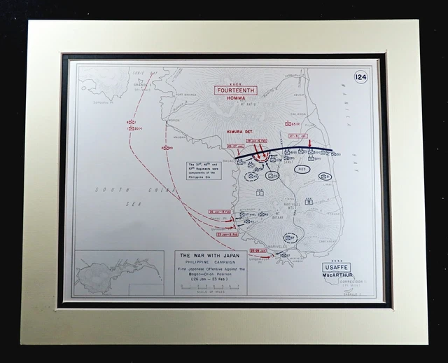 WW2 MILITARY MAP Philippines USAFFE Orion Bagac Line Wainwright USMA ...