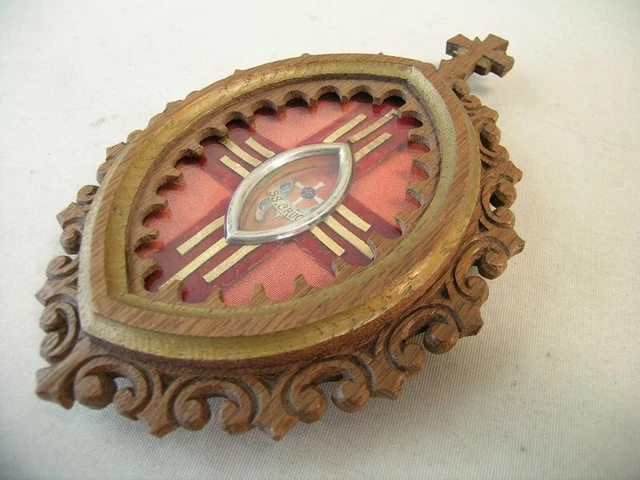 RELIQUE RELIQUE VRAIE Croix Jésus dans cadre en chêne sculpté à la main ...