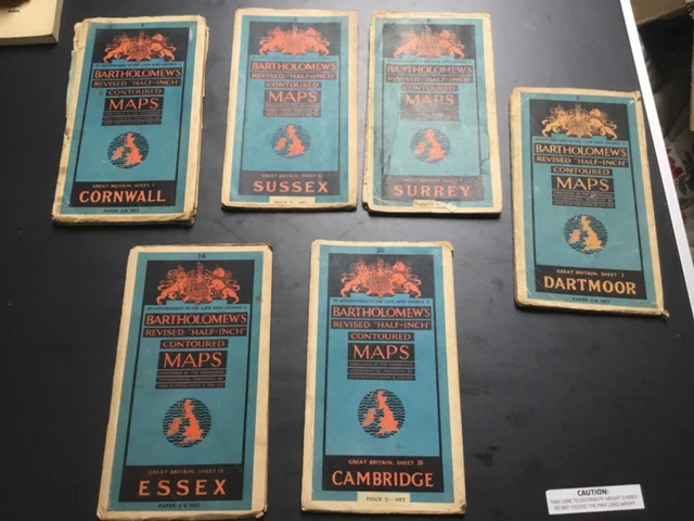 6 X BARTHOLOMEW’S revised half inch contoured maps. Map no 1,2,6,9, 16 ...