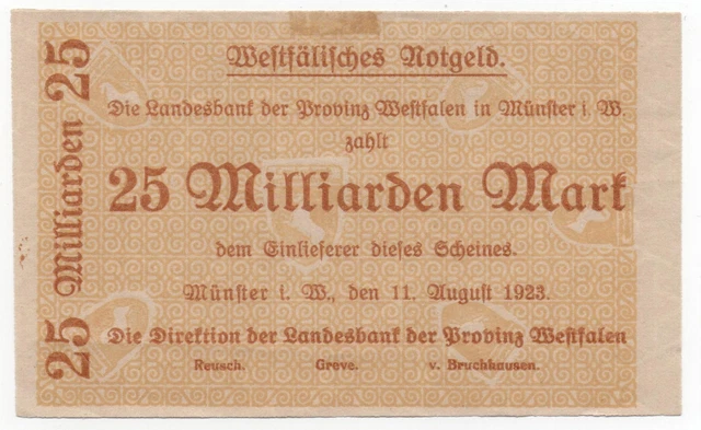 GERMANY WESTFALEN 25 Milliarden Mark 1923 Notgeld Emergency Money Look ...