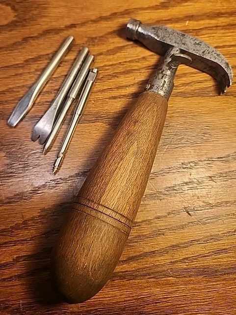 VINTAGE 1940’S GERMAN MULTI TOOL HAMMER W/4 ATTACHMENTS by DRGM 7" Long ...