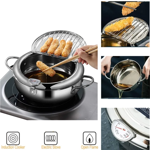 DEEP FRYER COOKING Chip Fry Pot Home Tempura Fryer Oil Drip Drainer ...