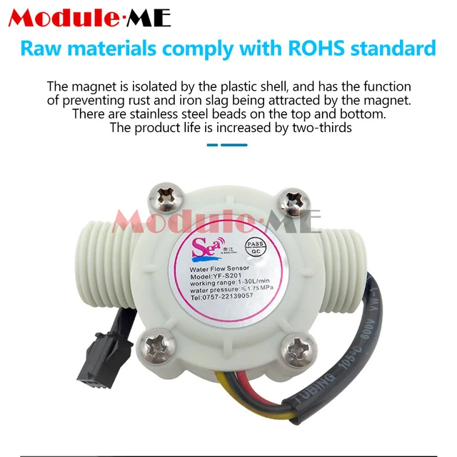 FLOWMETER COUNTER SENSOR Control Effect Flowmeter Hall 1-30L/min For ...