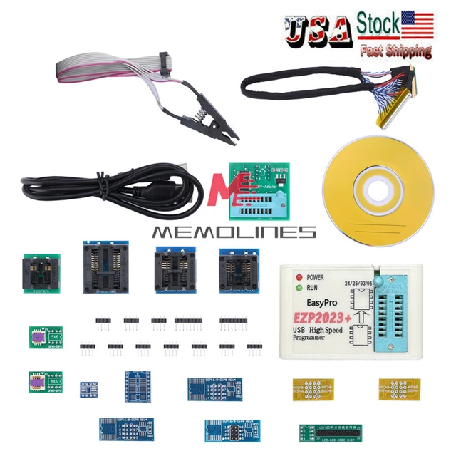 EZP2023 HIGH-SPEED USB SPI Programmer + 15 Adapters For 24 25 93 95 ...