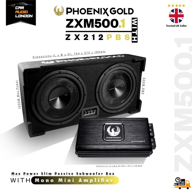 PHOENIX GOLD ZX212PBS Subwoofer + ZXM500.1 Amplifier 1000W Bass Package ...