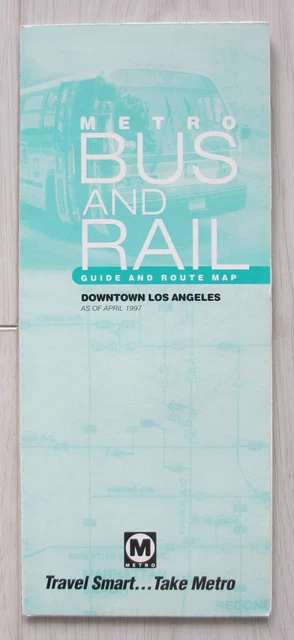 VINTAGE APRIL 1997 LA Metro Bus Rail Map Downtown Los Angeles Union ...