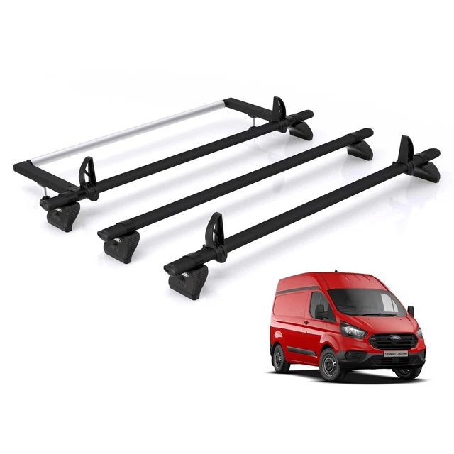 FORD TRANSIT CUSTOM Roof Rack for 2013-2024 [H2] 3 Roof Bars +Roller ...