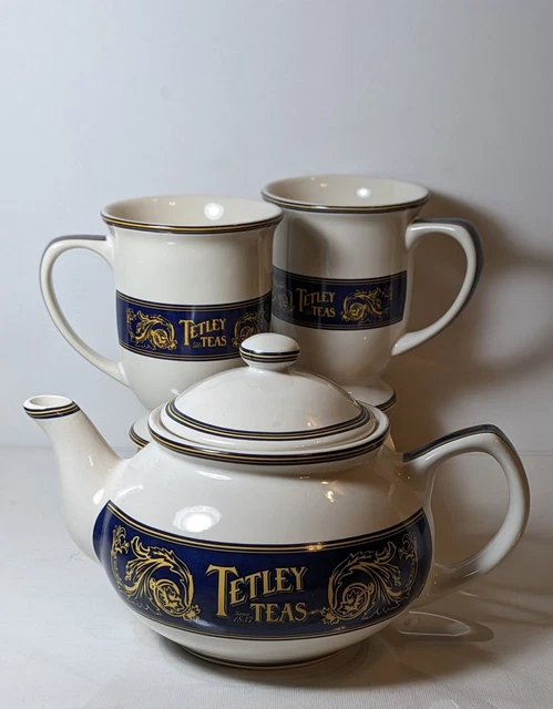 TEA FOR TWO TETLEY Teapot & 2 Footed Mugs Vintage Kitchenware Tableware ...