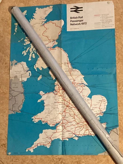 BRITISH RAIL PASSENGER Network map 1972. Reverse has Eastern routes etc ...