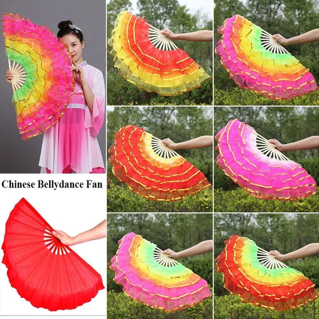 WOMEN LONG IMITATION Long Silk Fans Belly Dancing Fan Rayon Silk Fans ...