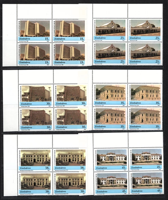 ZIMBABWE 1990 HARARE & 1991 Traditional Instruments Sets- Corner Blocks ...