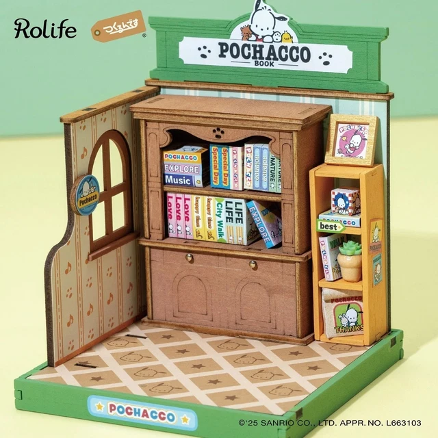 ROBOTIME TSUKURUNDESU POCHACCO Bookstor Sanrio DIY Miniature Dollhouse ...