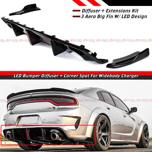 FOR 20-23 DODGE Charger Widebody Rear Bumper Diffuser W/ LED + Corner ...