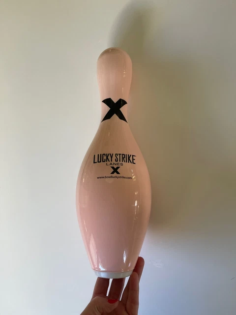LUCKY STRIKE LANES X Full Size Bowling Pin 15" Tall Heavy Wood Inside ...
