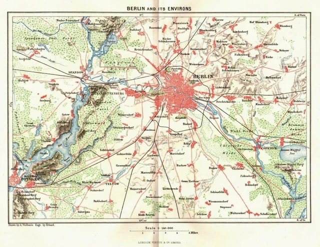 ANTIQUE COLOUR MAP Europe Germany Berlin And Its Environs ...