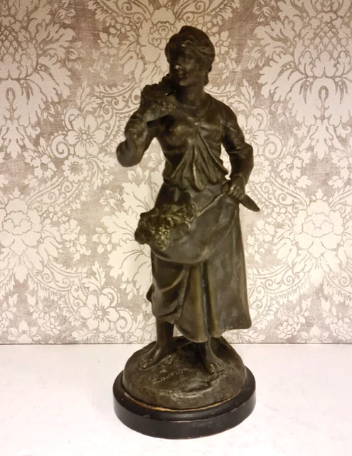 Vintage A J Lavergne Calamine Brass Bronzed Patina Statute Figure On Wood Base Eur 10555