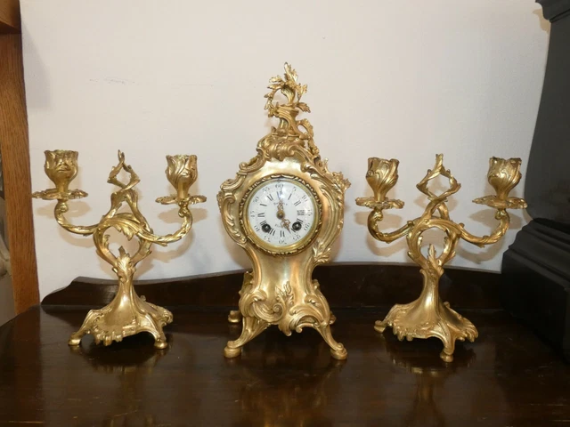 RENAULT, MINI FRENCH Mantel clock Buffet + 2xcandlestick quiff ...